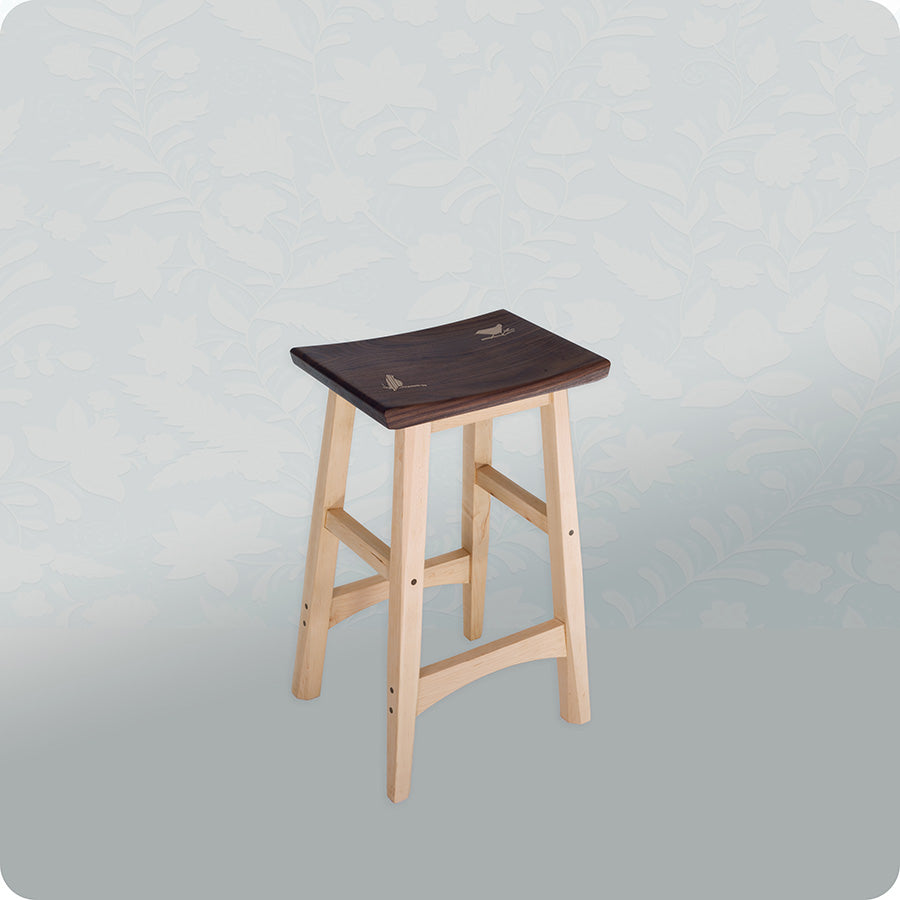 Counter Height Saddle Stool with Zebrawood Inlay – 14 Acre Designs